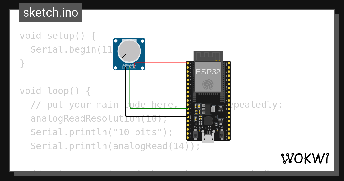 Analog ตัวต้านทานปรับค่าได้ Wokwi Esp32 Stm32 Arduino Simulator