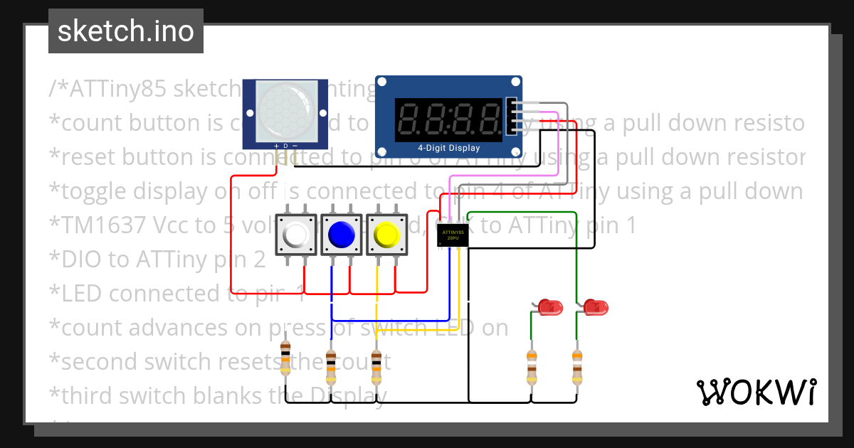 ATTiny TM1837 Counter - Wokwi ESP32, STM32, Arduino Simulator