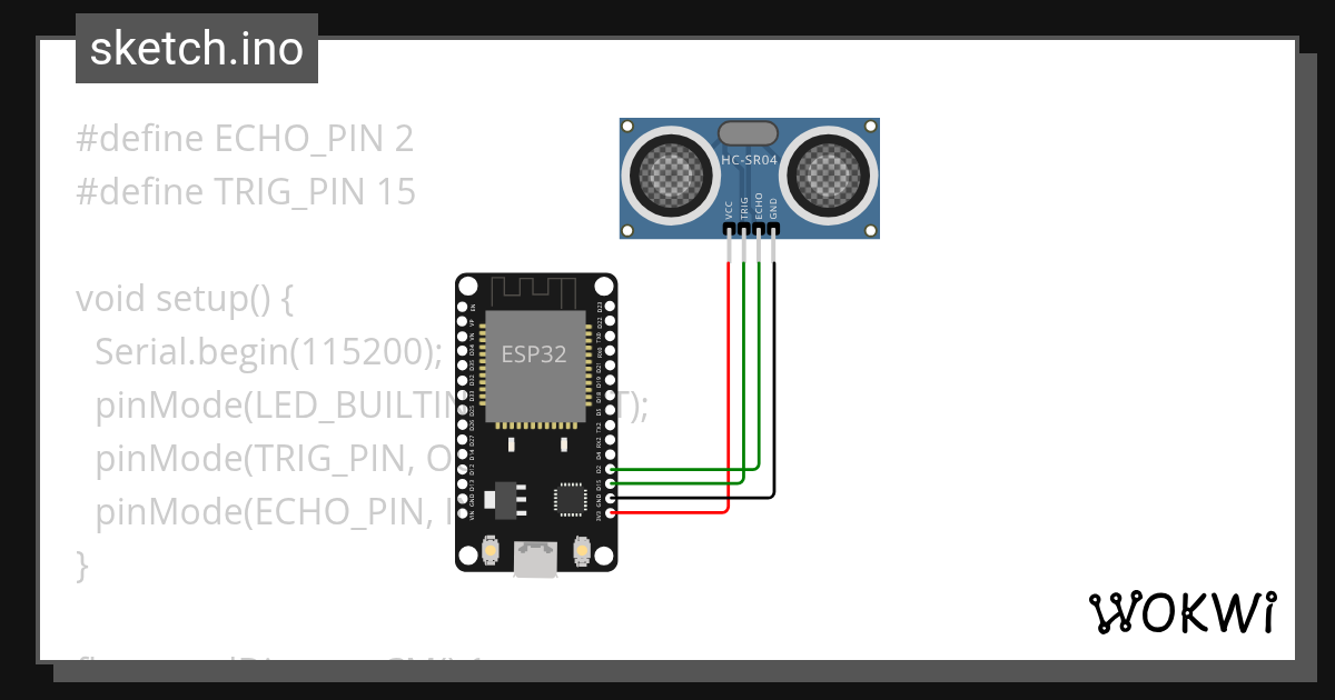 Praktik Input Sensor Ultrasonic pada Serial Monitor - Wokwi ESP32, STM32, Arduino Simulator