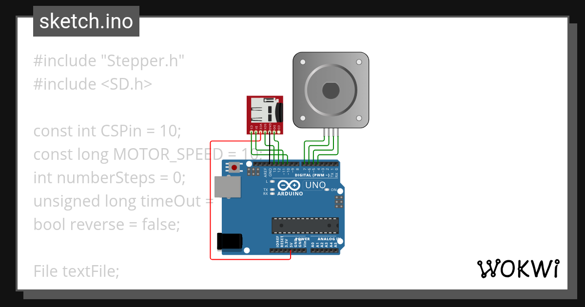 Reading the stepper motor motion program from the SD card - Wokwi ESP32, STM32, Arduino Simulator