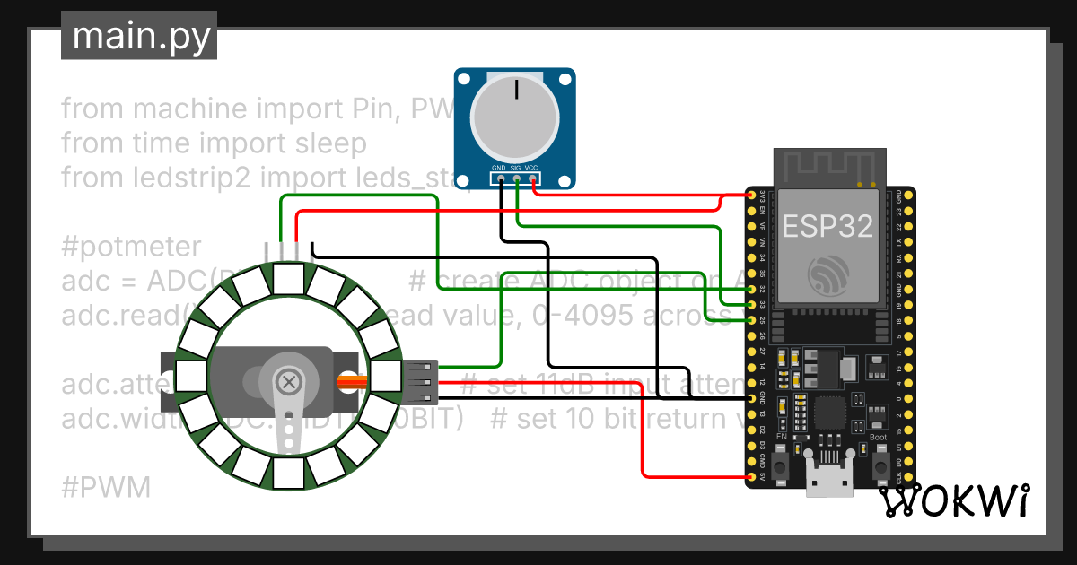 Servomotor ledstrip potmeter - Wokwi ESP32, STM32, Arduino Simulator