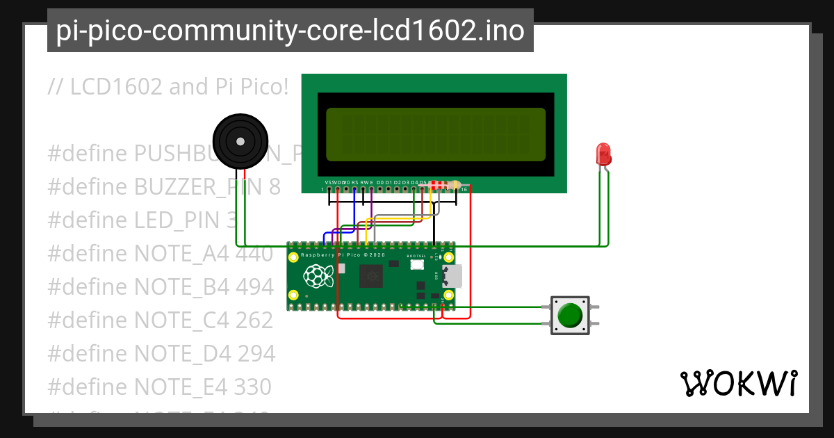 pi-pico-community-core-lcd1602.ino ___YOU ARE MY SUNSHINE - Wokwi ESP32, STM32, Arduino Simulator