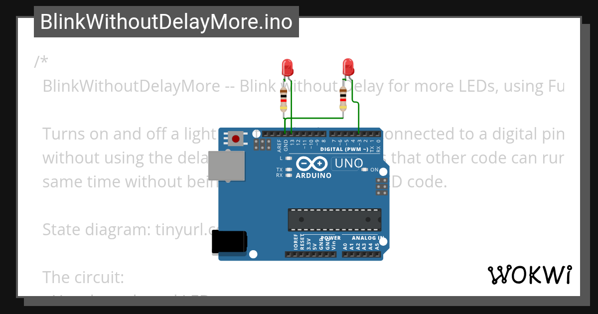 BlinkWithoutDelayMore Copy - Wokwi ESP32, STM32, Arduino Simulator