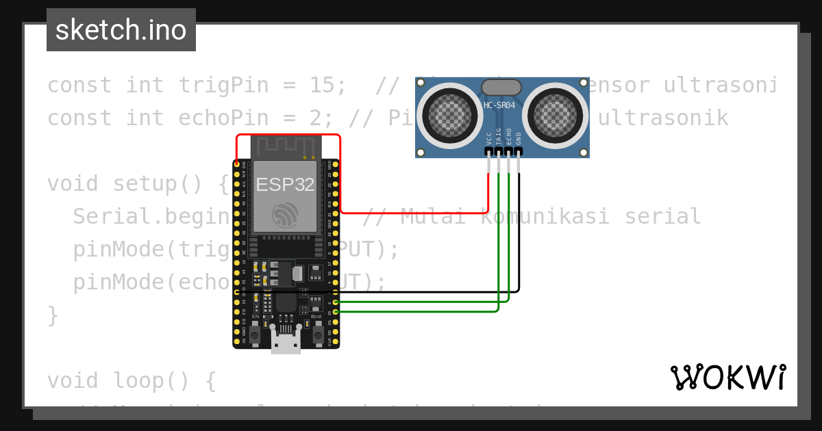 Input Sensor Ultrasonic Pada Serial Monitor Wokwi Esp32 Stm32 Arduino Simulator