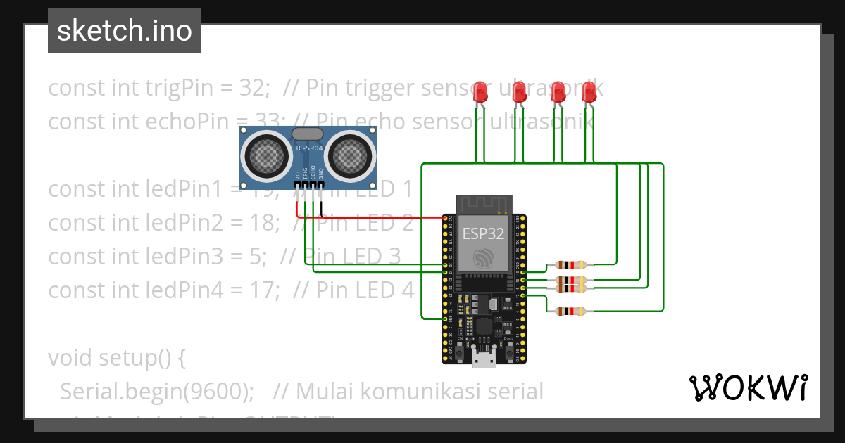 Pengukuran Jarak Dengan Indikator Led Wokwi Esp32 Stm32 Arduino Simulator
