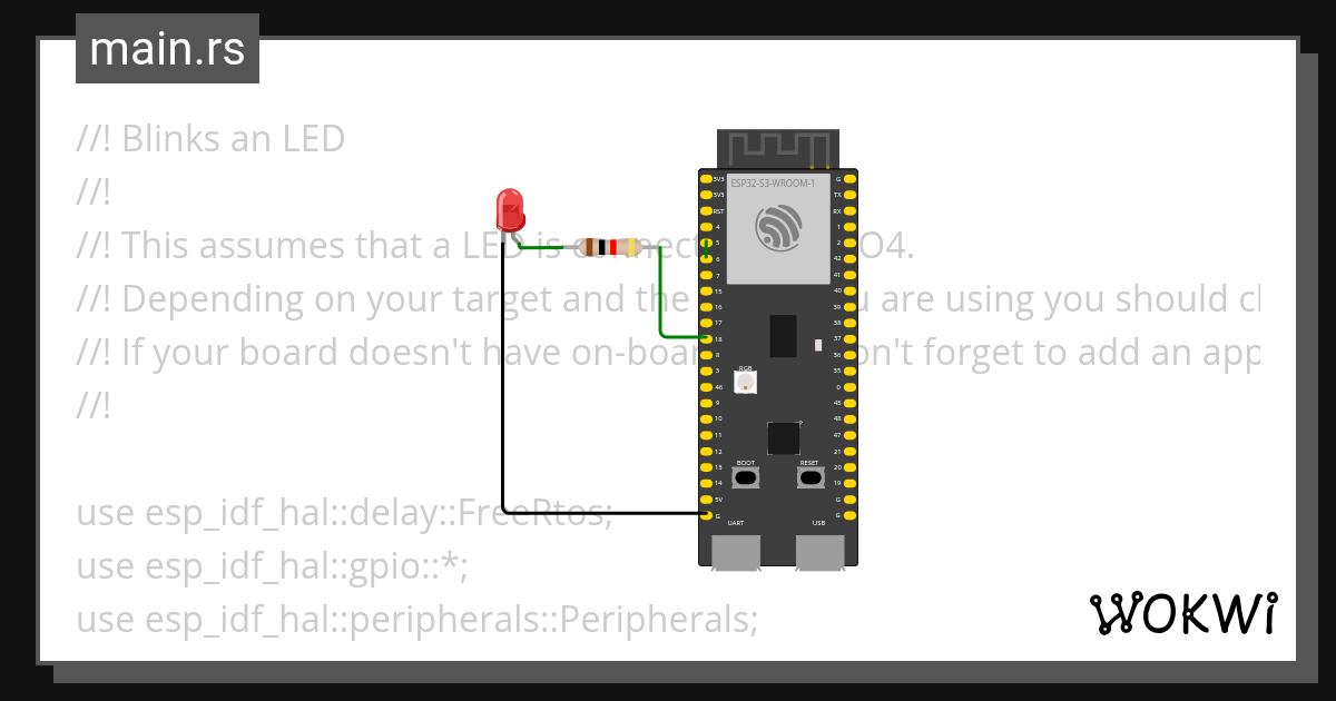[esp32s3 | rust | std] blinky Copy - Wokwi ESP32, STM32, Arduino Simulator