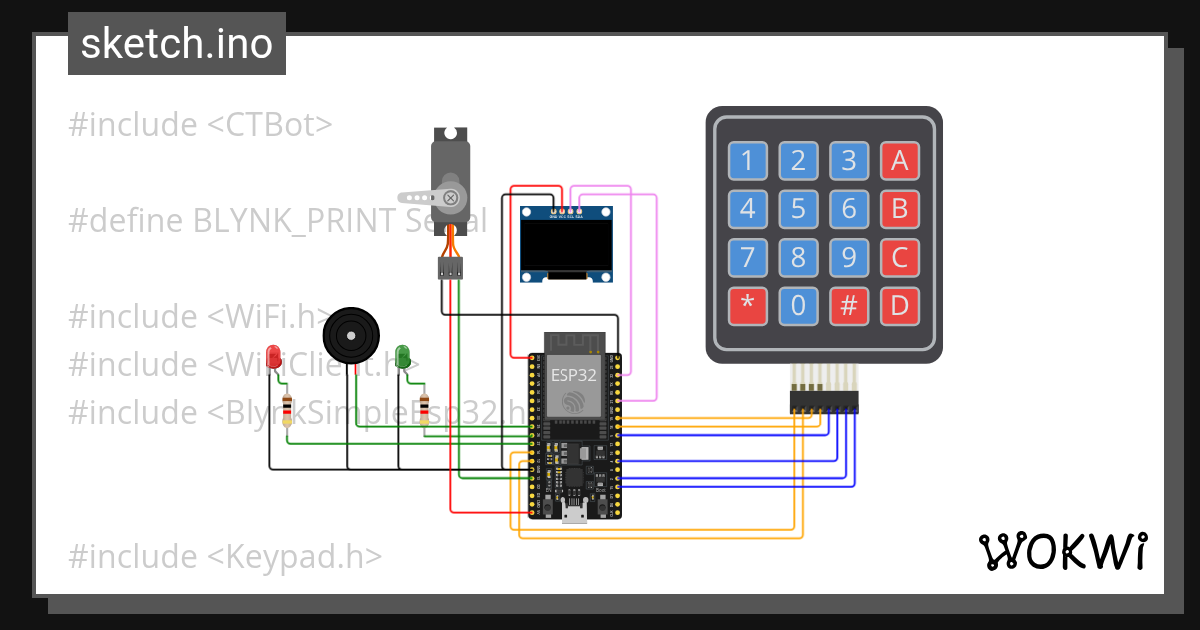 Kunci pintu dengan pin + BotTele - Wokwi ESP32, STM32, Arduino Simulator