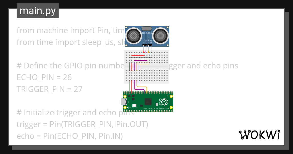 HC-SR04 with MicroPython Copy - Wokwi ESP32, STM32, Arduino Simulator