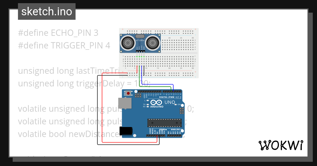 Ultrasonic interrupt - Wokwi ESP32, STM32, Arduino Simulator