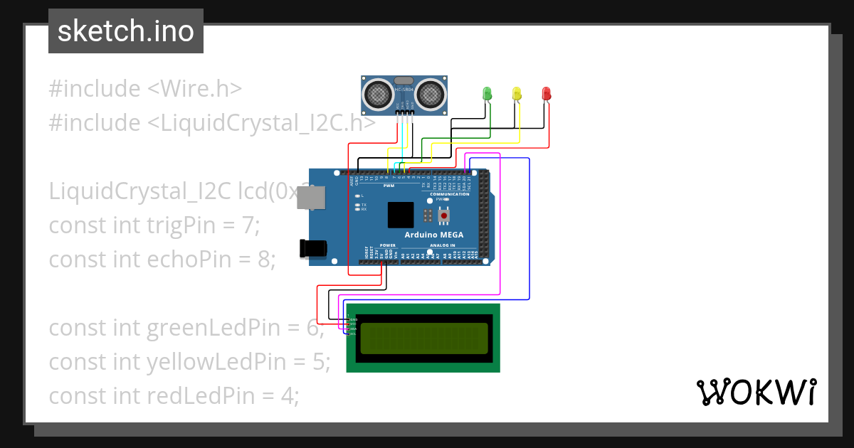 sonic lcd led - Wokwi ESP32, STM32, Arduino Simulator