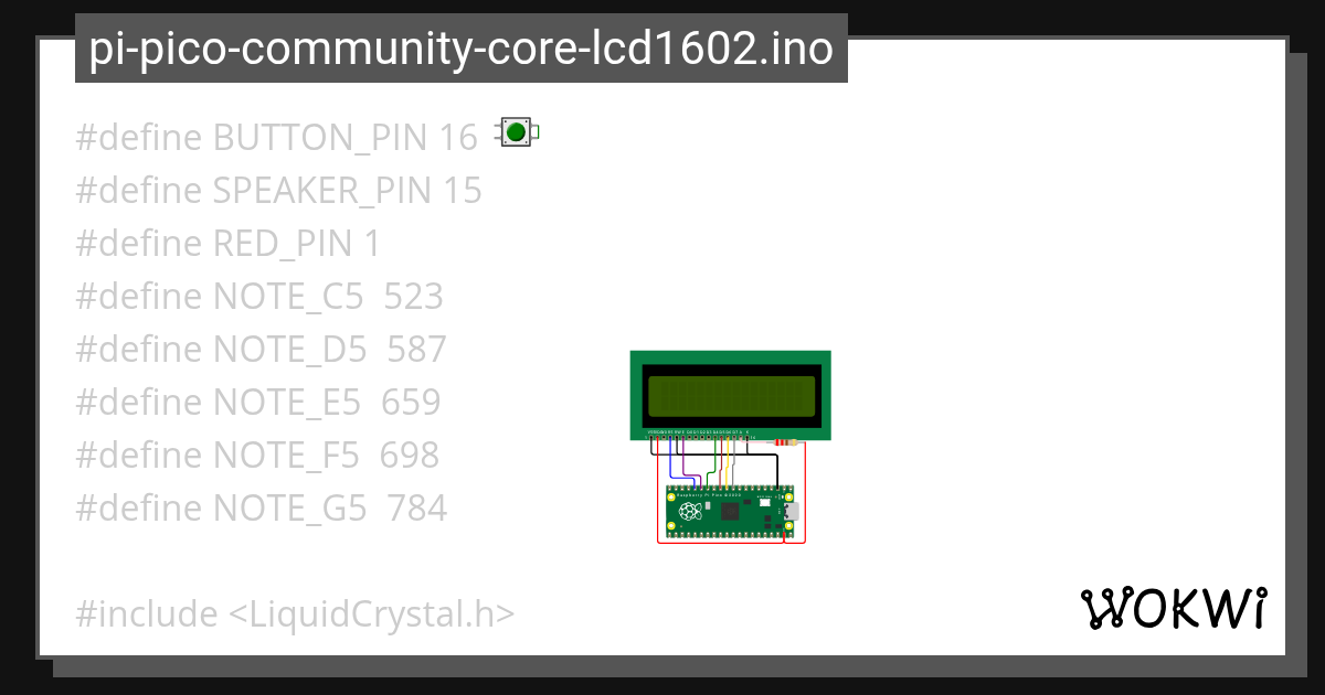 pi-pico-community-core-lcd1602.ino Copy - Wokwi ESP32, STM32, Arduino Simulator
