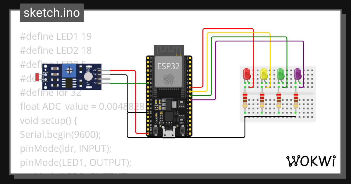 แบบทดสอบ 2 Control LED with LDR Copy - กรณ์ดนัย เลขที่3 - Wokwi ESP32, STM32, Arduino Simulator