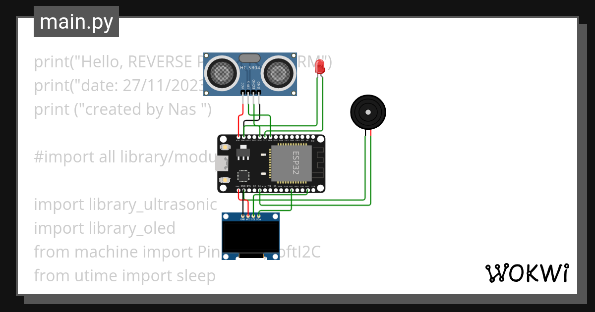 parking reverse alarm (homework) - Wokwi ESP32, STM32, Arduino Simulator