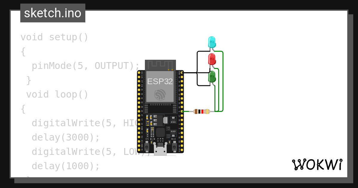 10กระพริบ3ดวง Wokwi Esp32 Stm32 Arduino Simulator 0008