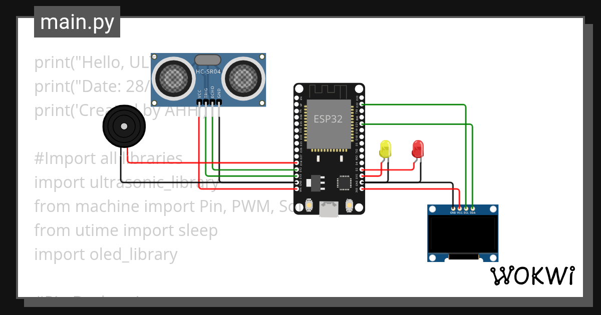 Ultrasonic Sensor - Wokwi ESP32, STM32, Arduino Simulator