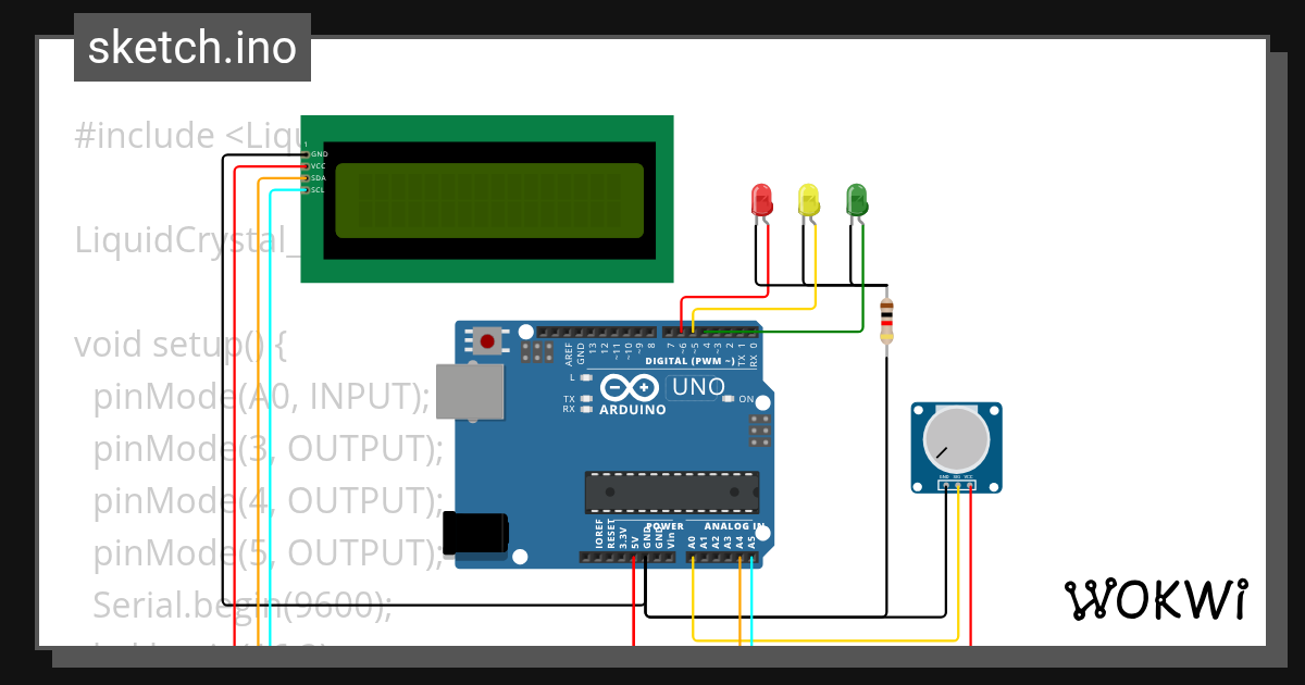 22.11.5236 potensiometer di Layar LCD dan tiga LED - Wokwi ESP32, STM32 ...