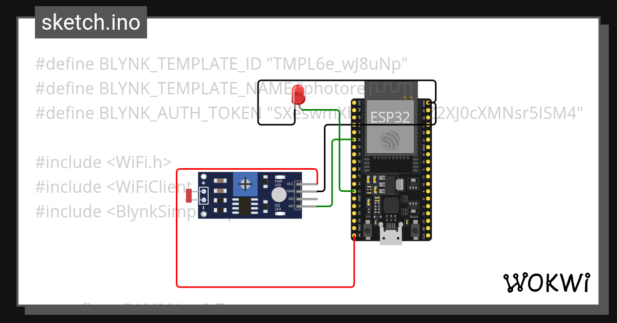 photoresistor Dengan blink - Wokwi ESP32, STM32, Arduino Simulator