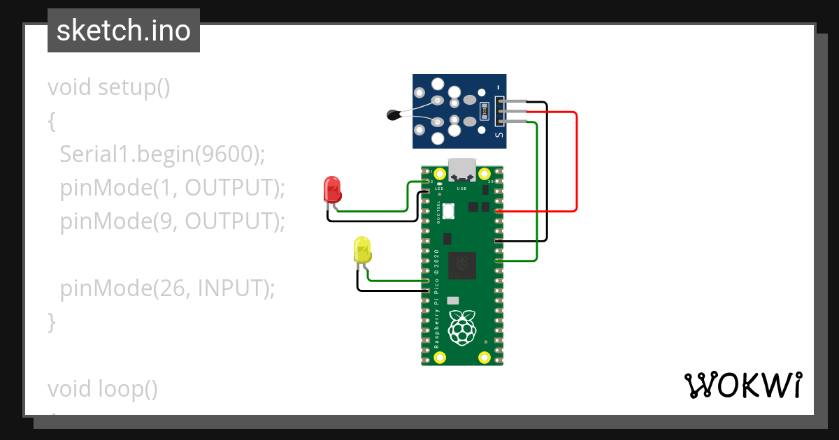 Temperature led sensor - Wokwi ESP32, STM32, Arduino Simulator