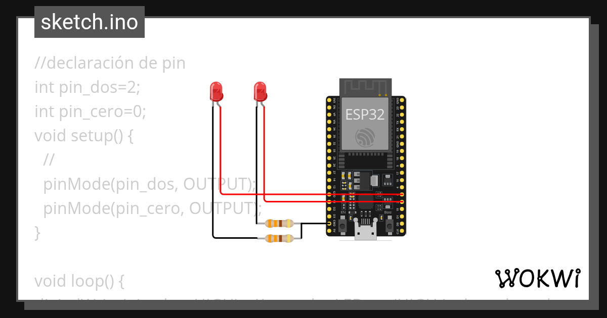 Encender dos led - Wokwi ESP32, STM32, Arduino Simulator Encender dos led - Wokwi ESP32, STM32, Arduino Simulator