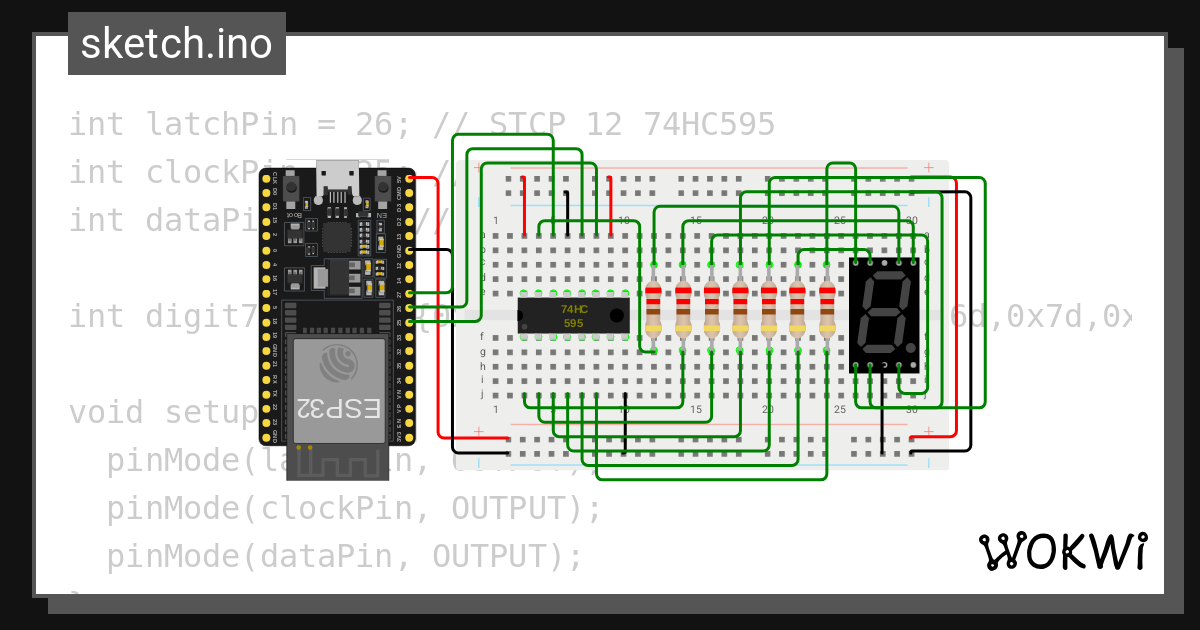 74hc595 7segment Wokwi Esp32 Stm32 Arduino Simulator