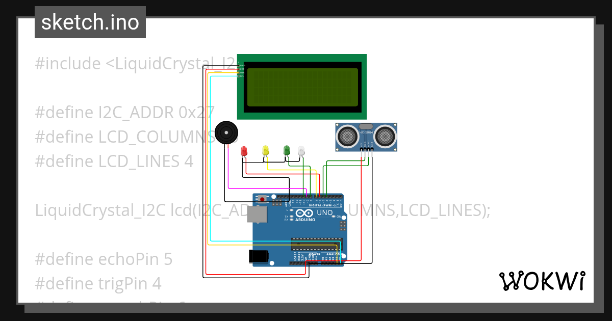 detektor banjir dengan LED + buzzer + LCD Copy (2) - Wokwi ESP32, STM32, Arduino Simulator