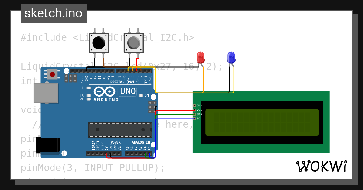 2 Lampu 2 Pushbutton 1 Lcd Wokwi Esp32 Stm32 Arduino Simulator 