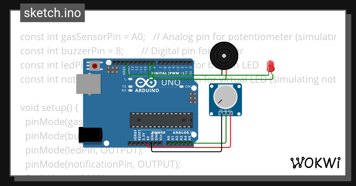 GAS LEAKAGE DETECTION SYSTEM - Wokwi ESP32, STM32, Arduino Simulator