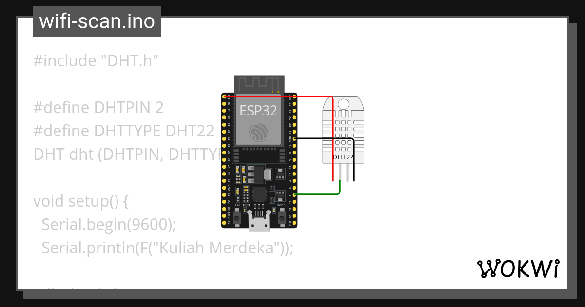 Serial Print Sensor DHT22 Sederhana - Wokwi ESP32, STM32, Arduino Simulator