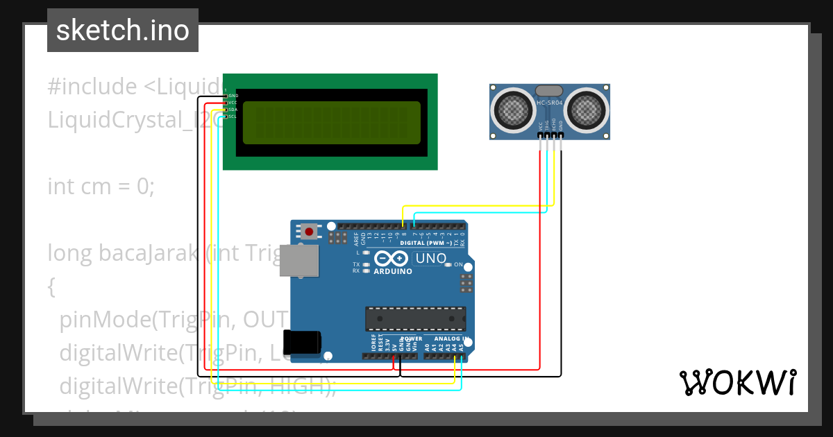 ultrasonic lcd - Wokwi ESP32, STM32, Arduino Simulator