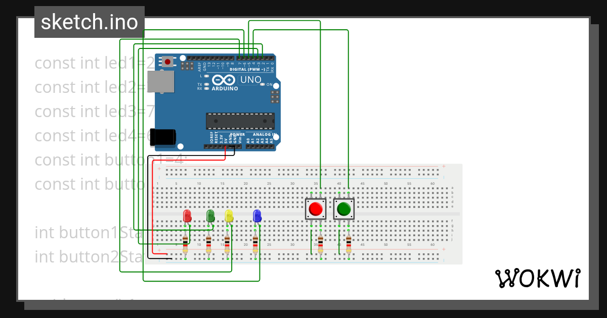 กดปุ่มสีใดสีนั้นจะไฟติด ข้อ4 Wokwi Esp32 Stm32 Arduino Simulator 4639