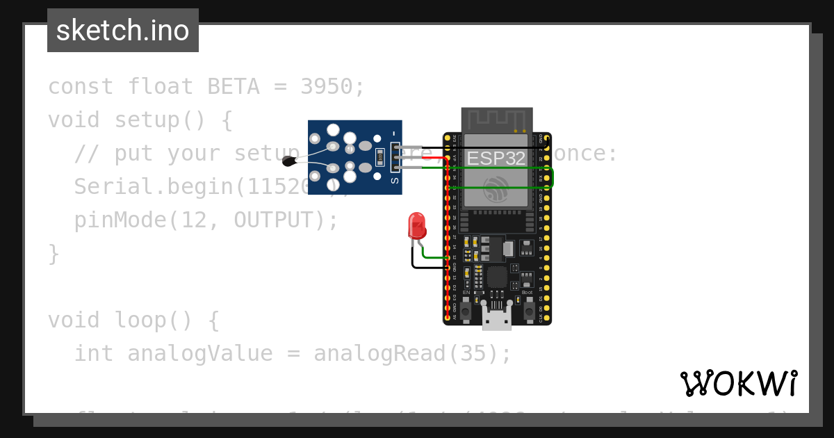 Led With Temp Sensor Wokwi Esp32 Stm32 Arduino Simulator 