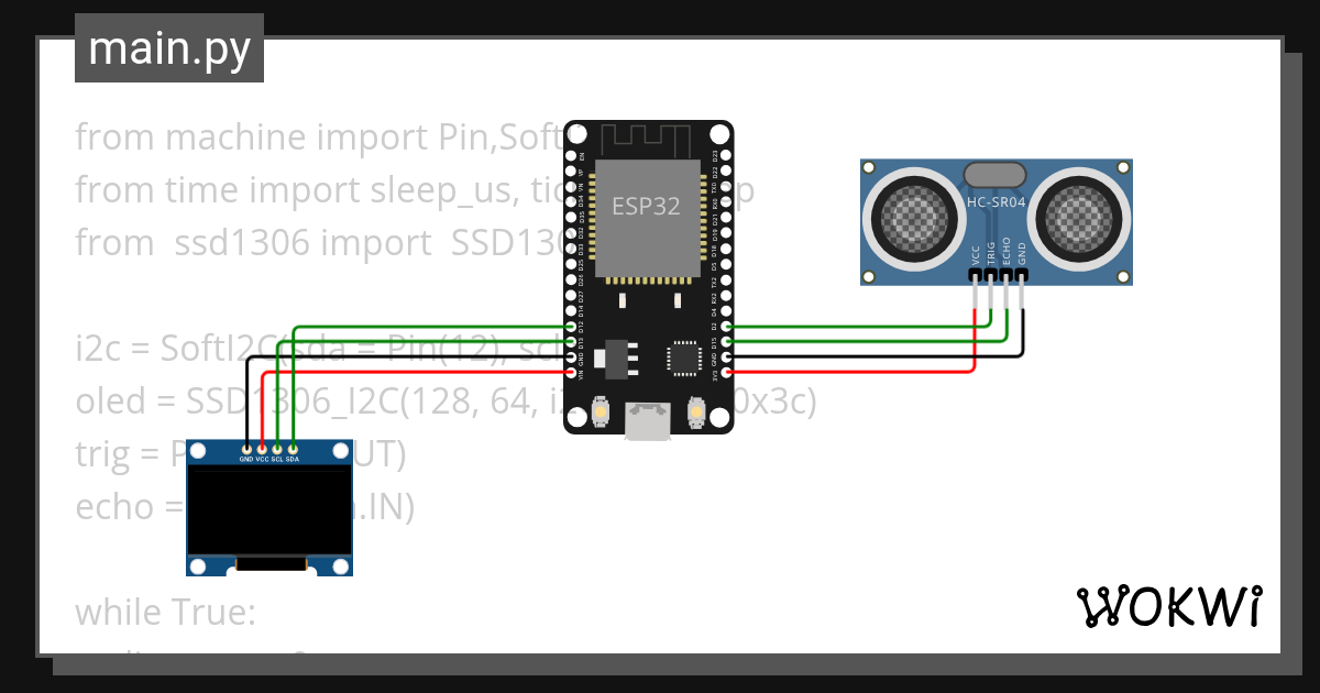 超声波 ＋OLED - Wokwi ESP32, STM32, Arduino Simulator