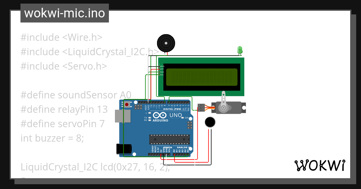 Sistem Doorlock berbasis Arduino menggunakan LCD12c, Buzzer, Servo, Sound sensor, LED - Wokwi ...