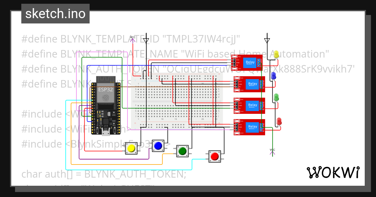 WiFi Based Home Automation project (mobile app) - Wokwi ESP32, STM32, Arduino Simulator