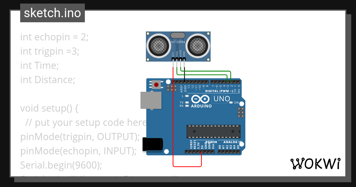 Ultrasonic sensor - Wokwi ESP32, STM32, Arduino Simulator