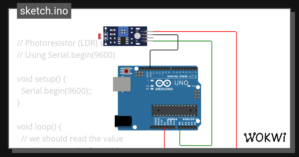11) Photoresistor (LDR) sensor(Serial) - Wokwi ESP32, STM32, Arduino ... 11) Photoresistor (LDR) sensor(Serial) - Wokwi ESP32, STM32, Arduino ...