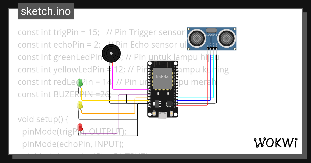 TIARALUBIS Sensor Jarak - Wokwi ESP32, STM32, Arduino Simulator