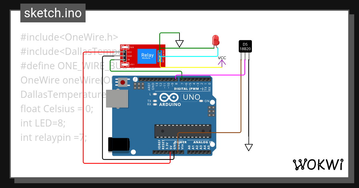 relay & ds18b20 sim - Wokwi ESP32, STM32, Arduino Simulator