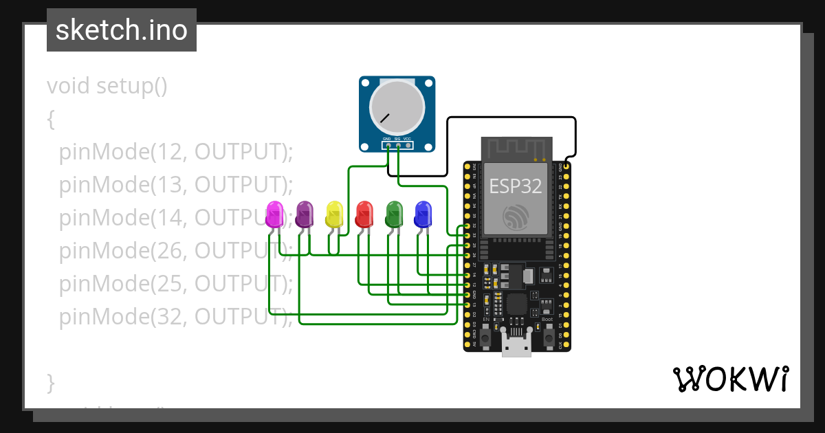 ESP32_Secuencia de Leds simple - Wokwi ESP32, STM32, Arduino Simulator