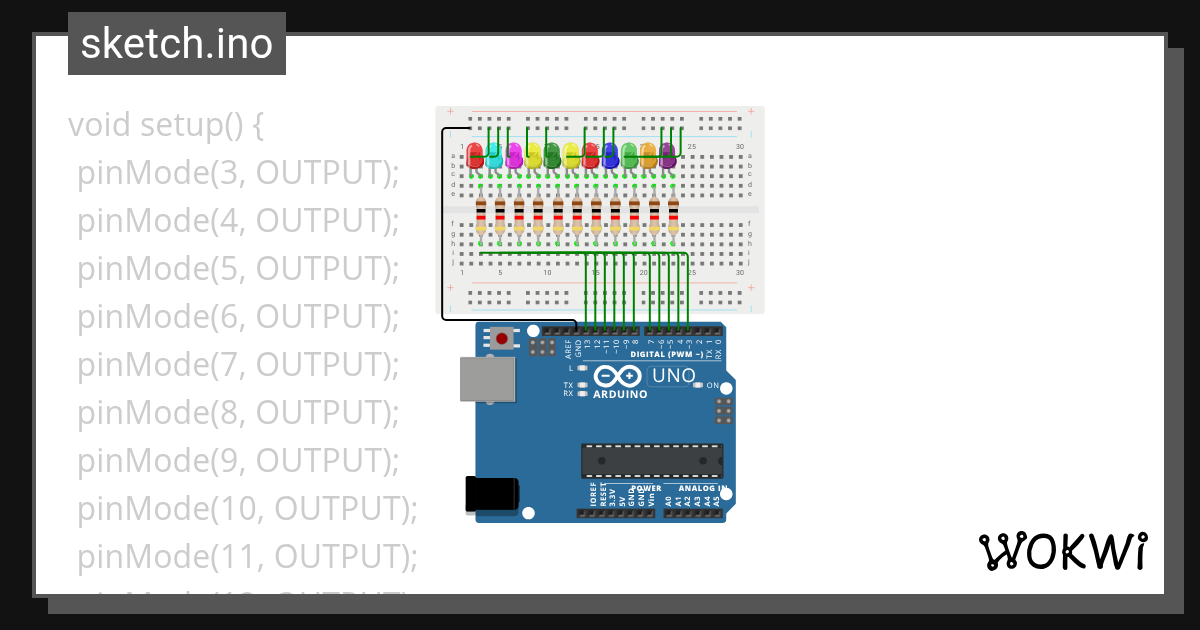 10 LEDs - Wokwi ESP32, STM32, Arduino Simulator