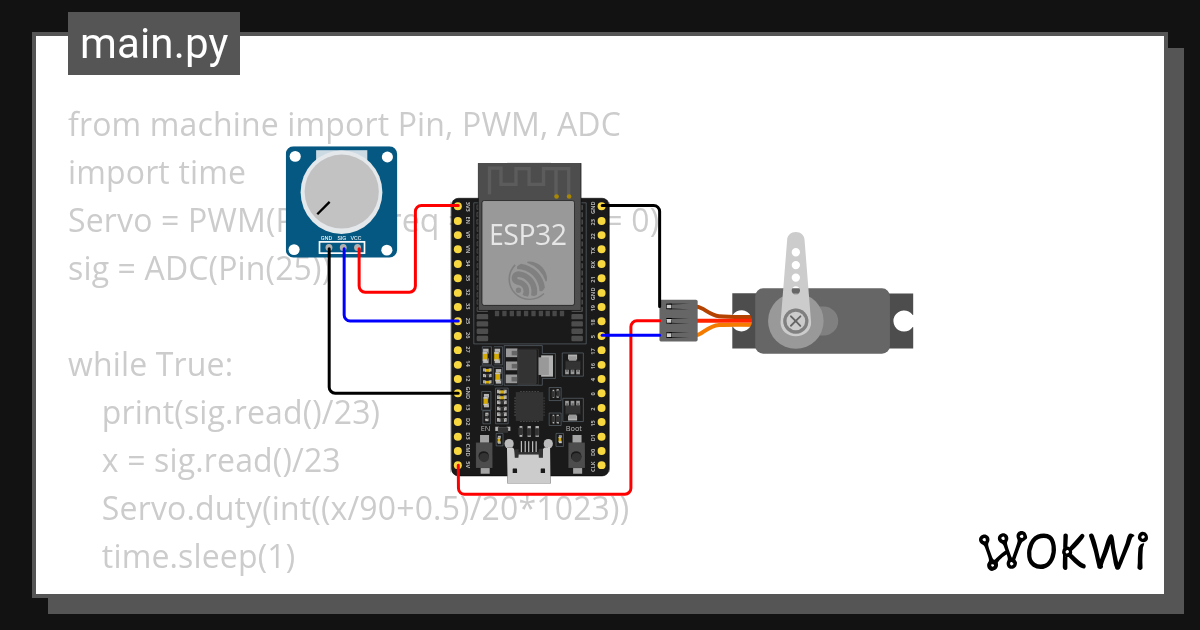 电位器控制舵机 Wokwi Esp32 Stm32 Arduino Simulator