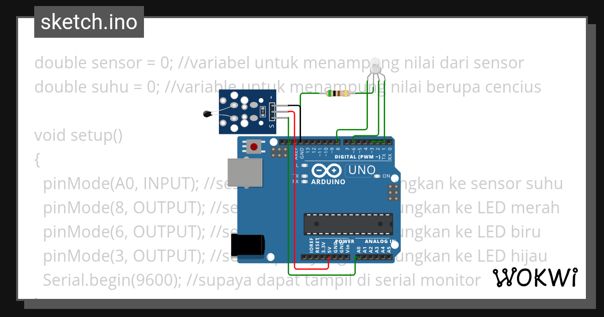 temperature sensor and led - Wokwi ESP32, STM32, Arduino Simulator