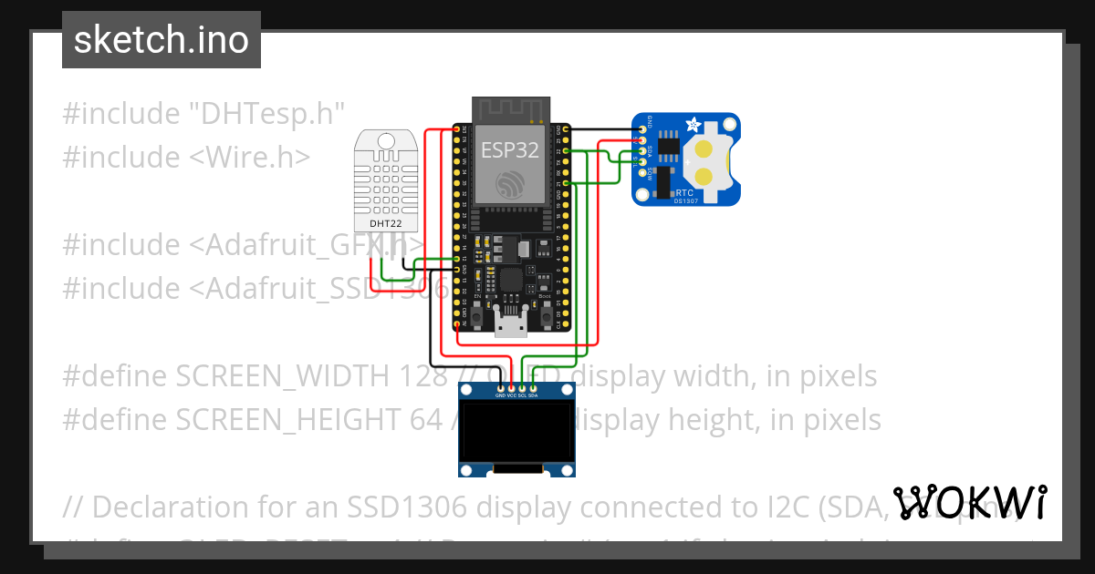 ESP32-OLED DHT22 - Wokwi ESP32, STM32, Arduino Simulator