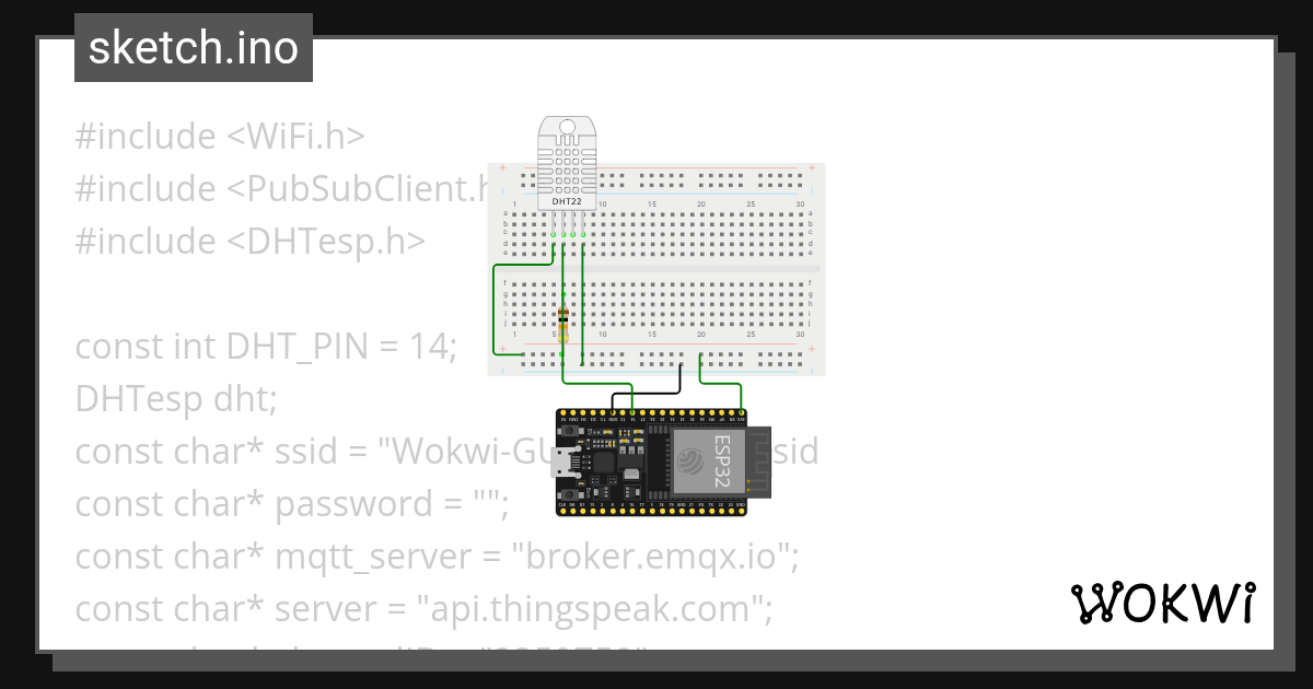 DHT22 with ThingSpeak and MQTT - Wokwi ESP32, STM32, Arduino Simulator