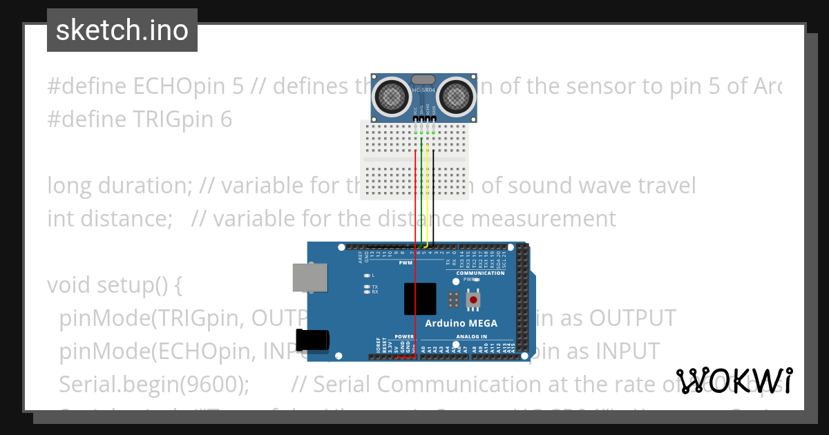 ultrasonic with board (longer code) - Wokwi ESP32, STM32, Arduino Simulator
