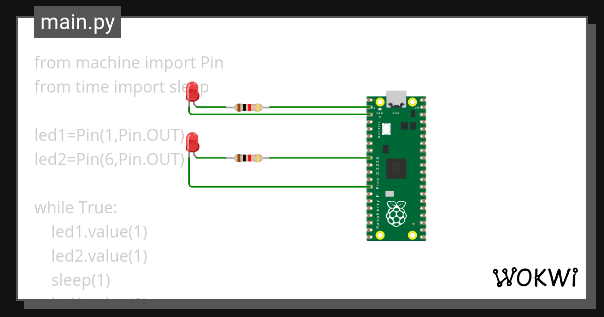 two leds - Wokwi ESP32, STM32, Arduino Simulator