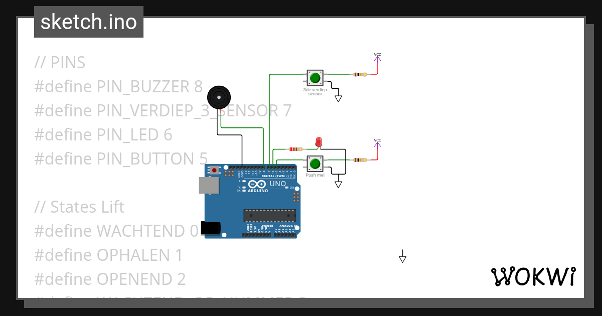 Lift Statemachine uitgewerkt - Wokwi ESP32, STM32, Arduino Simulator
