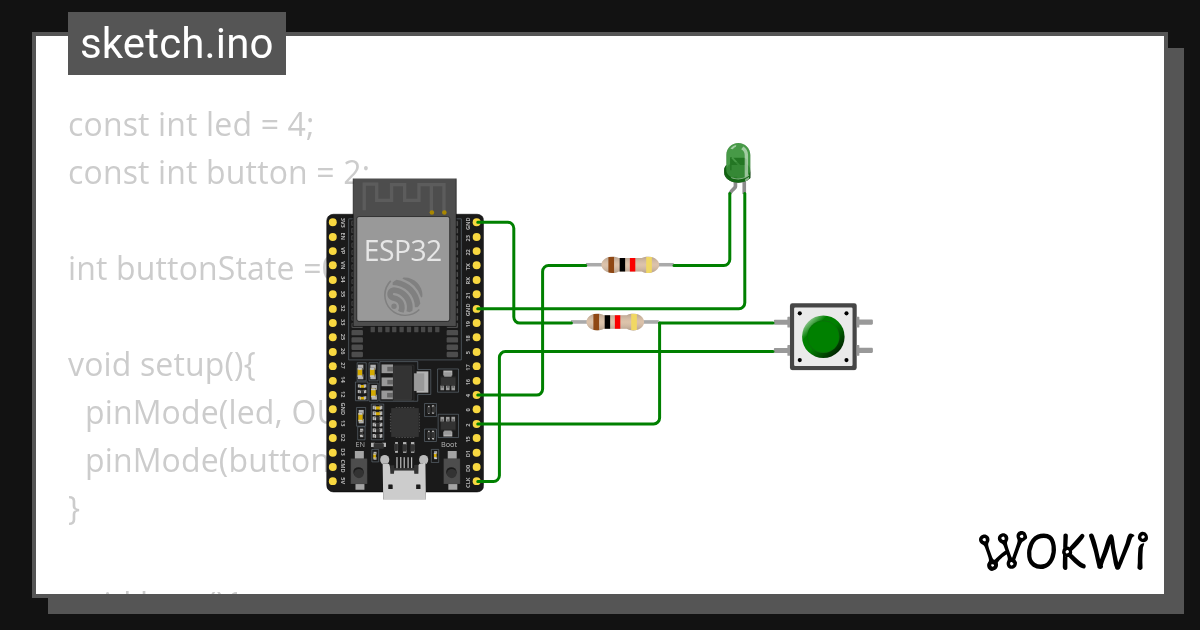 Button Control Led Wokwi Esp32 Stm32 Arduino Simulator 