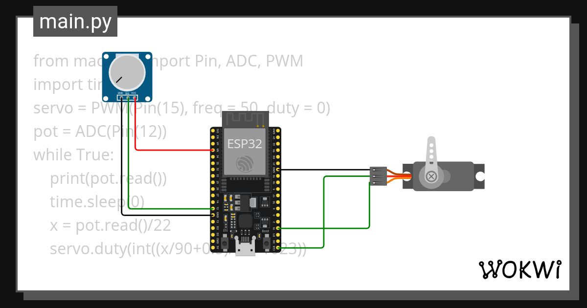 电位器控制舵机 Wokwi Esp32 Stm32 Arduino Simulator