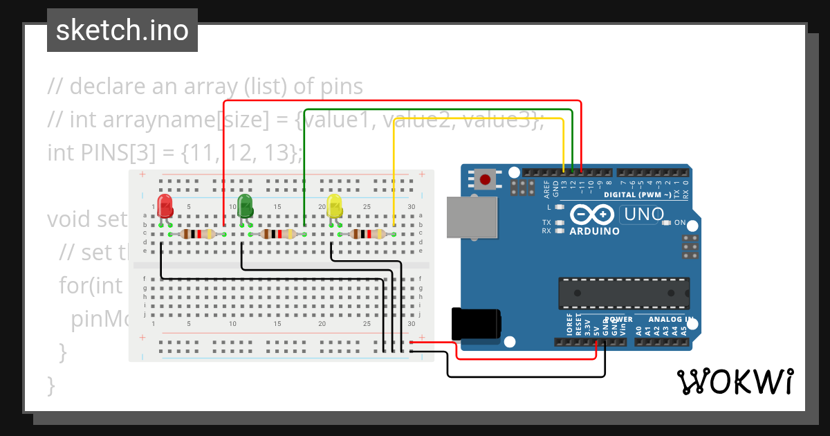 3 LEDs - Wokwi ESP32, STM32, Arduino Simulator